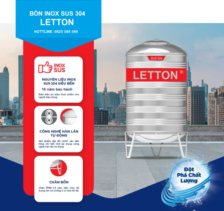 Bồn nước inox Letton 1000 lít đứng SUS 304 | Máy nước nóng lượng mặt ...